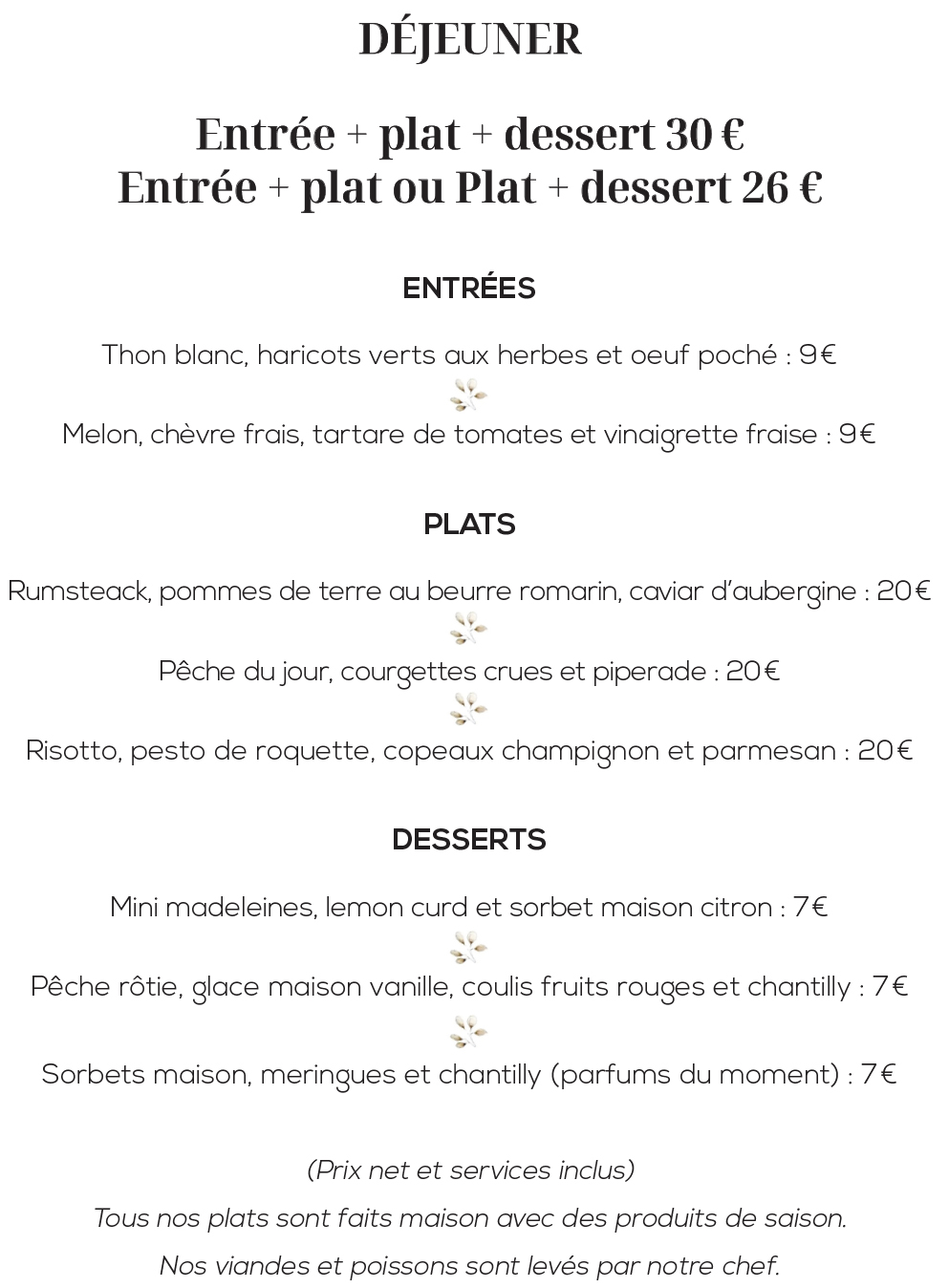 Menu – La terrasse