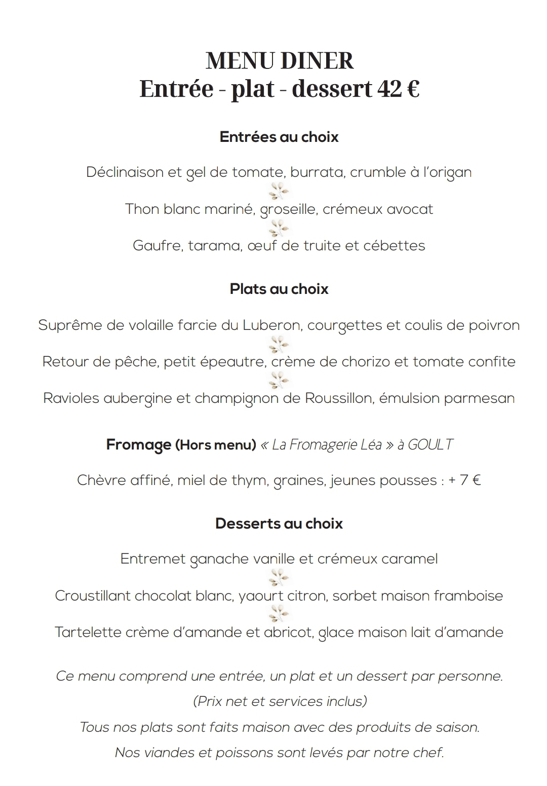 Menu – La terrasse