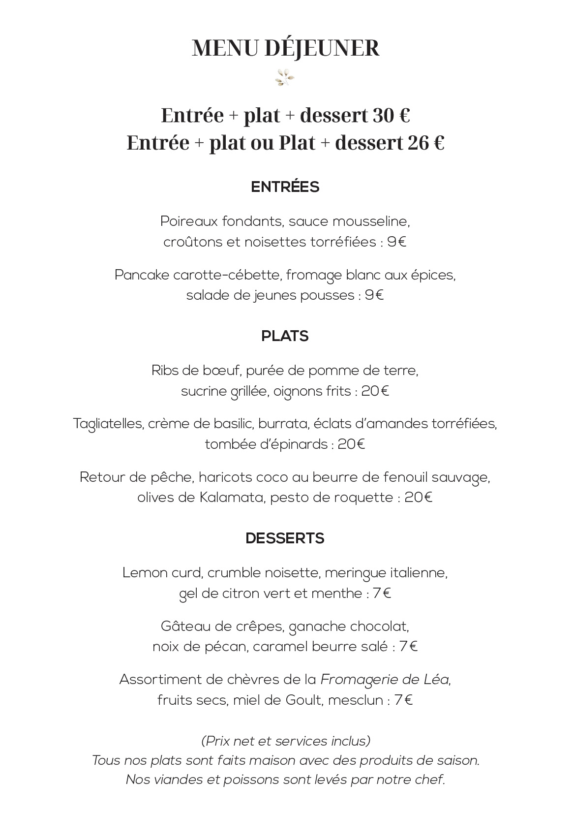 Menu – La terrasse